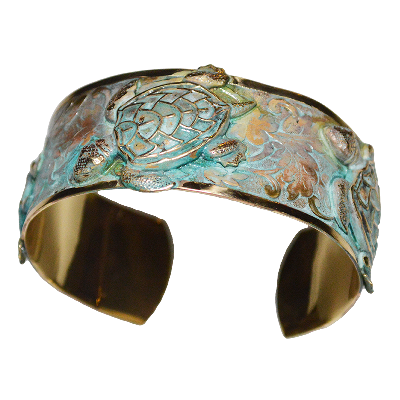 Verdigris Patina Brass Sea Turtle Cuff