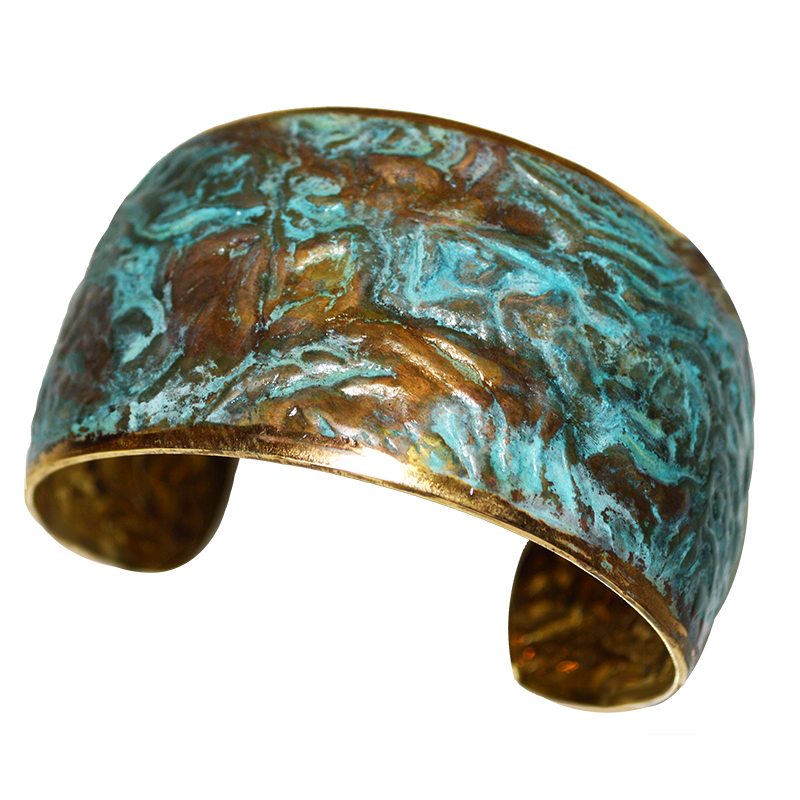 Verdigris Patina Solid Brass Ruffled Graduated Cuff